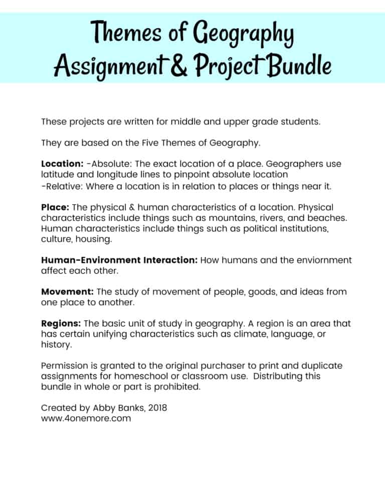 Themes of Geography Assignment & Project Bundle